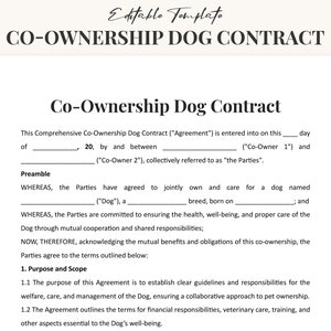 Dog Co-ownership Agreement Template - Customizable Pet Sharing Contract ...