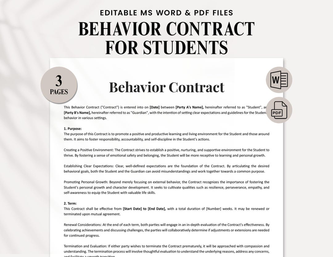 Behavior Contract Template for Students - Behavioral Contract PDF ...