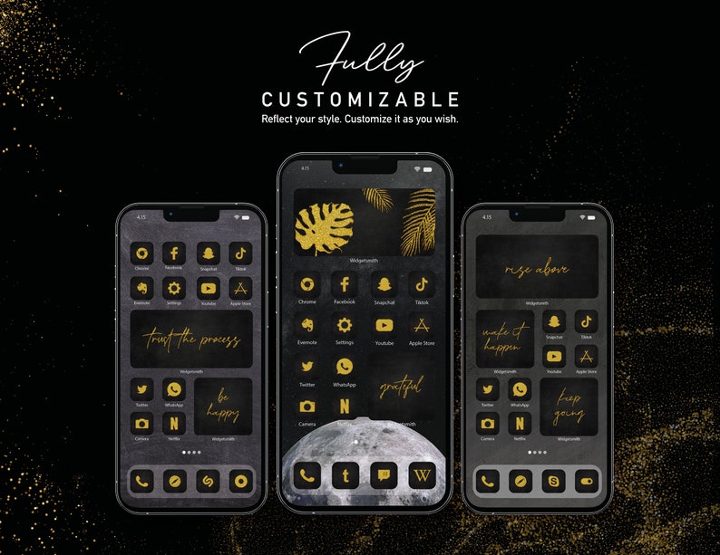 Gold Glitter iPhone Ios App Icons Theme Pack, Glitter Aesthetic App ...