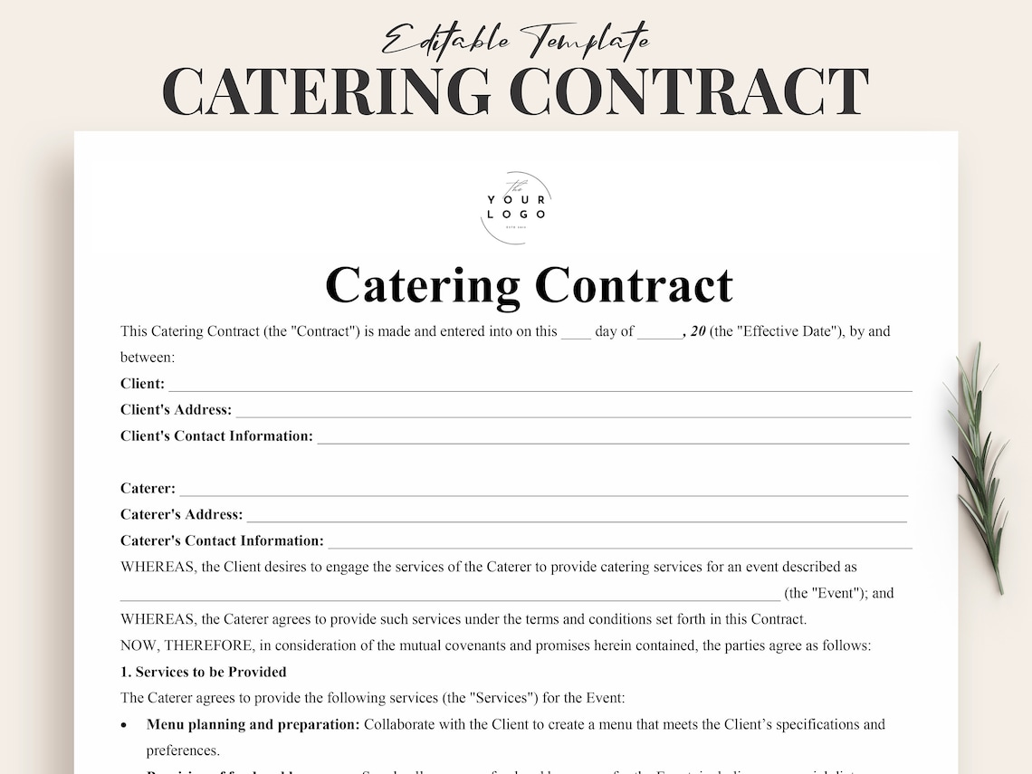 Catering Contract Template - Food Service Provider Agreement PDF ...