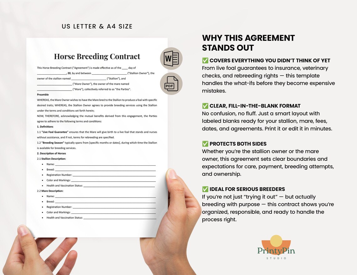 Horse Breeding Contract Template - Customizable Equine Breeding ...