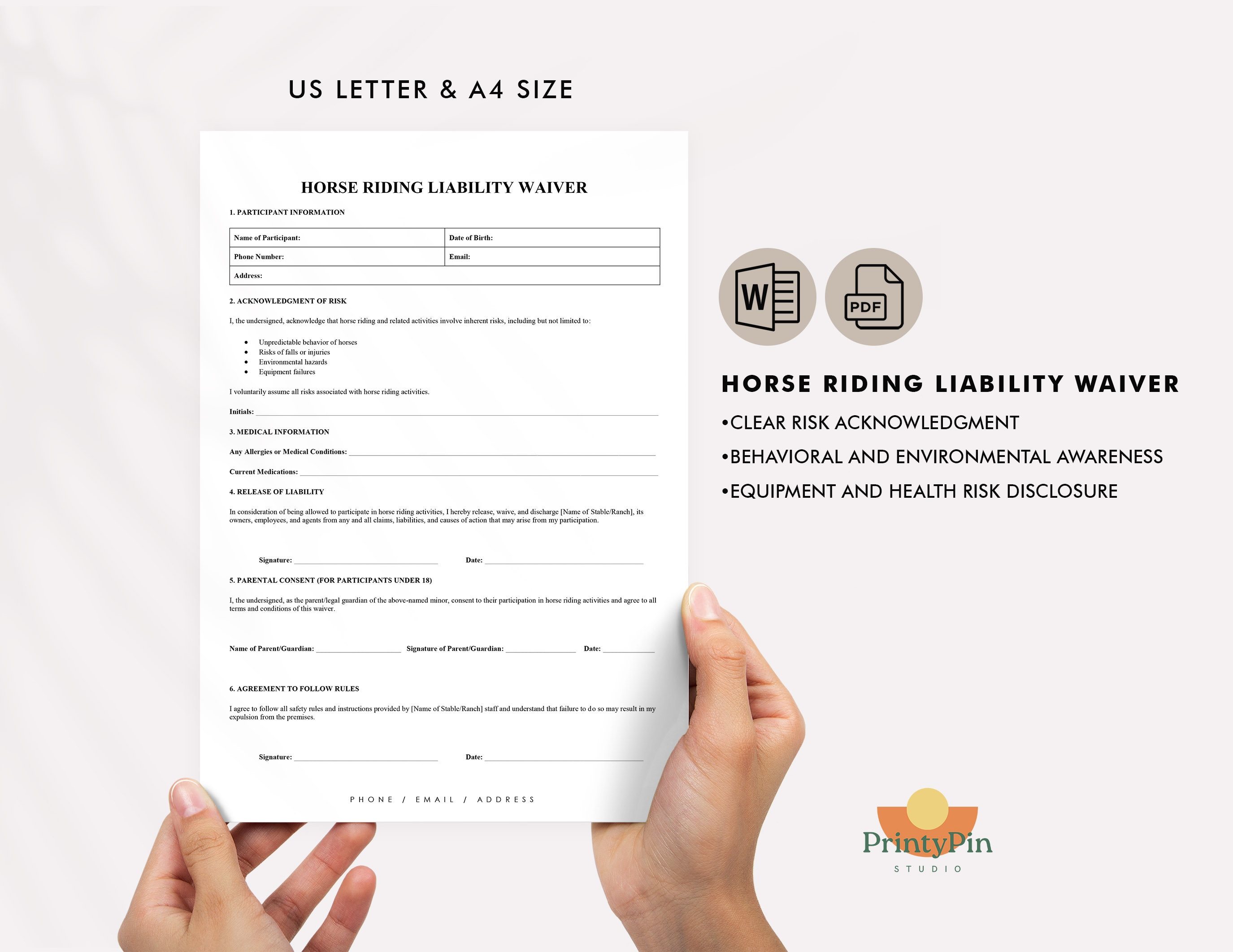 Horse Riding Liability Waiver Template | Equine Waiver PDF | Horse ...