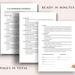 Cat Adoption Contract Template - Detailed Agreement Document for Rescue ...
