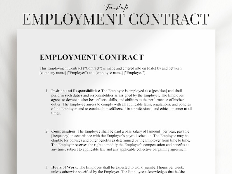 Employment Contract, Employment Contract Template PDF, Word & Google ...