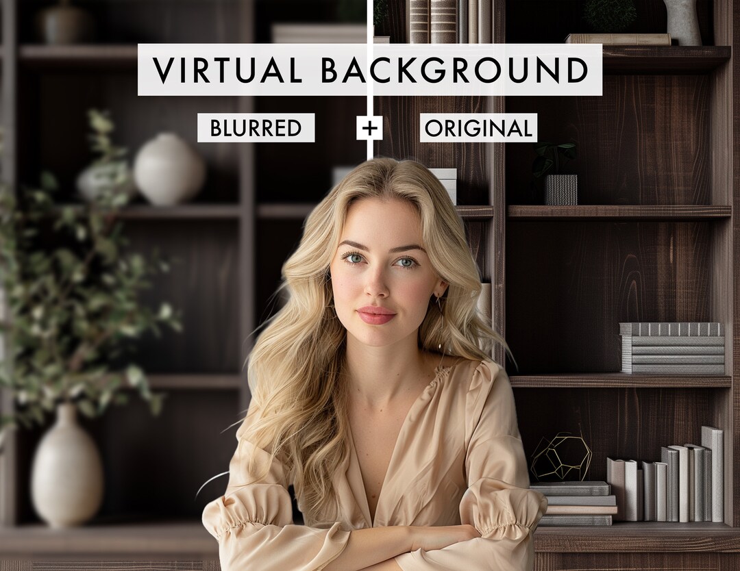 Artisanal Wood Bookshelf Zoom Backgrounds - Set of 4 Earth-tone Virtual ...