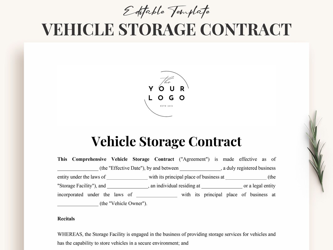 Vehicle Storage Contract Template - Secure & Customizable Agreement ...