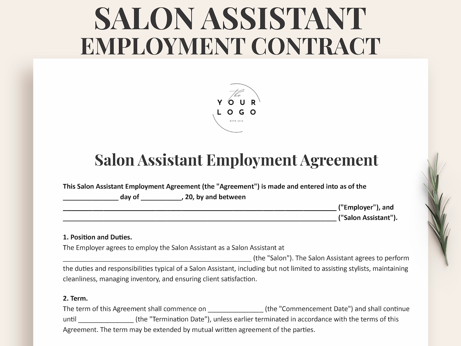 Salon Assistant Employment Contract Template | Salon Job Agreement ...