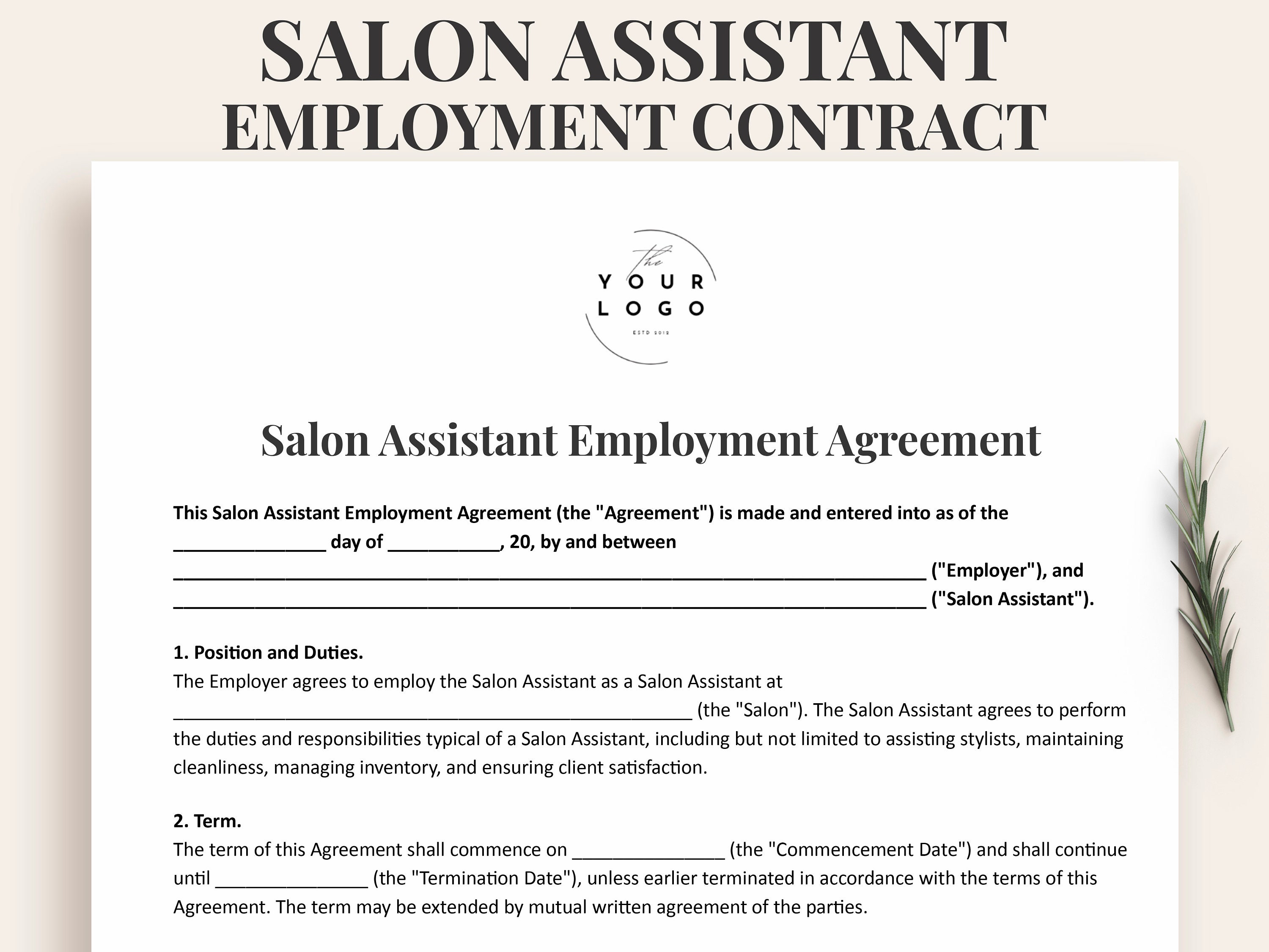 Salon Assistant Employment Contract Template | Salon Job Agreement ...