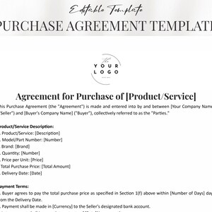 Purchasing Agreement Template Word & PDF - Detailed/ Printable and ...