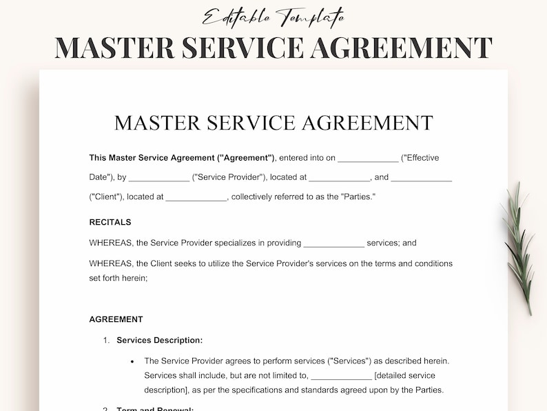 Master Service Agreement Template - Instant Download, Editable PDF ...