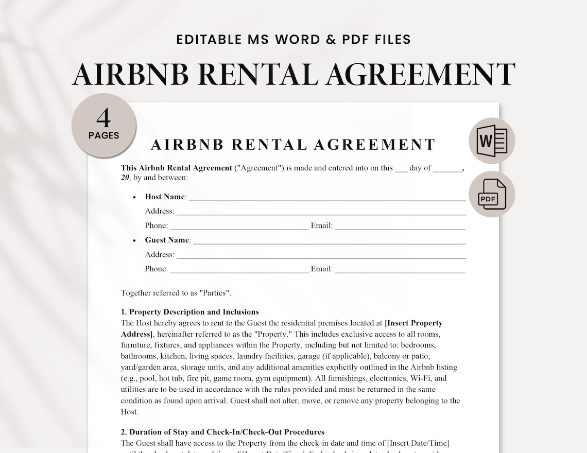 Professional Airbnb Rental Agreement Template | Airbnb Rental Agreement ...