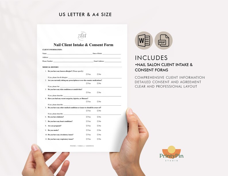 Nail Consultation Form | Editable PDF Template | Nail Technician Client ...