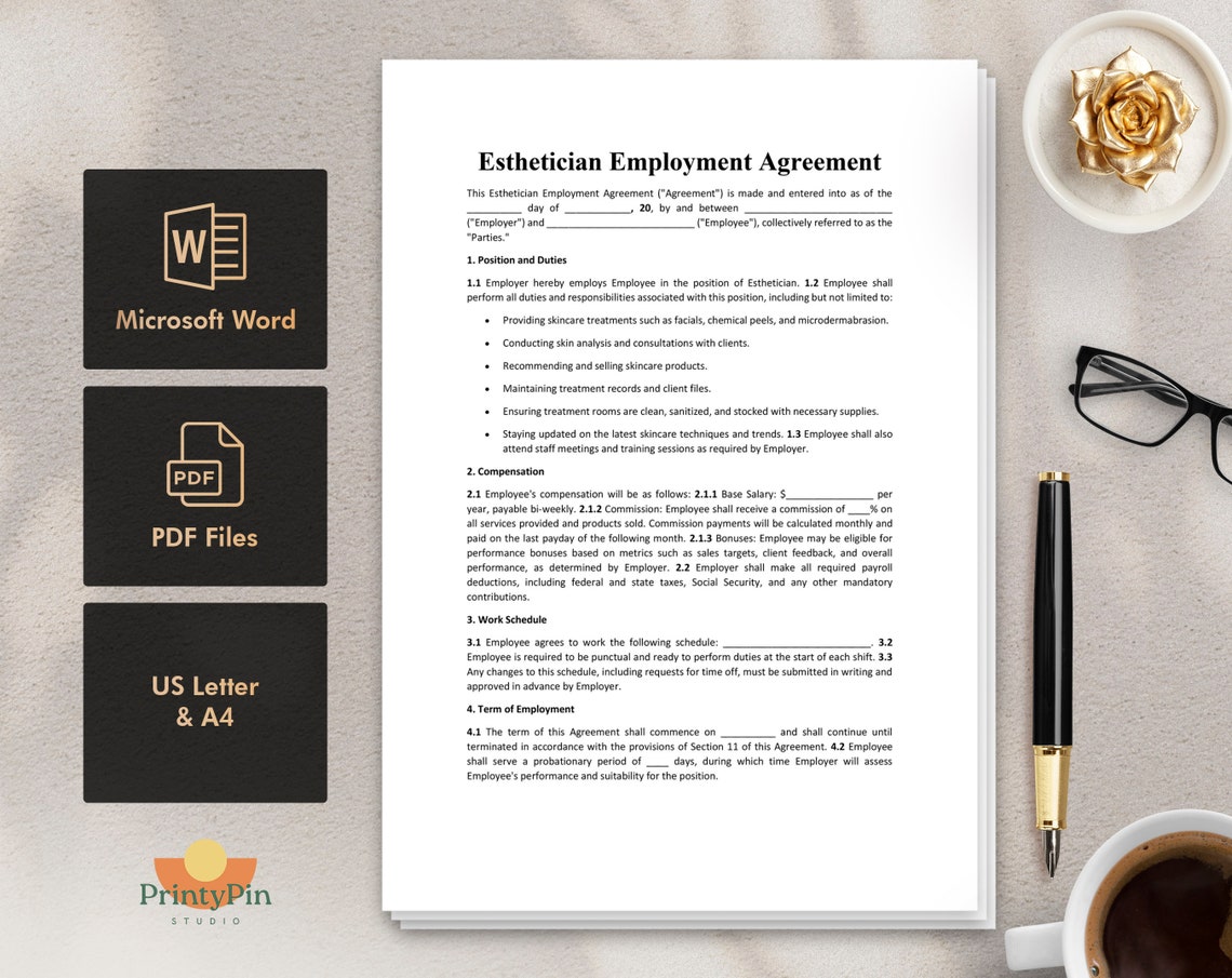 Esthetician Employment Agreement Template | Spa Employee Contract ...