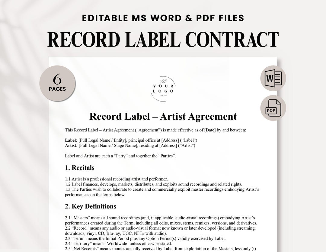 Complete Record Label Contract Template - Exclusive Rights, Royalties ...
