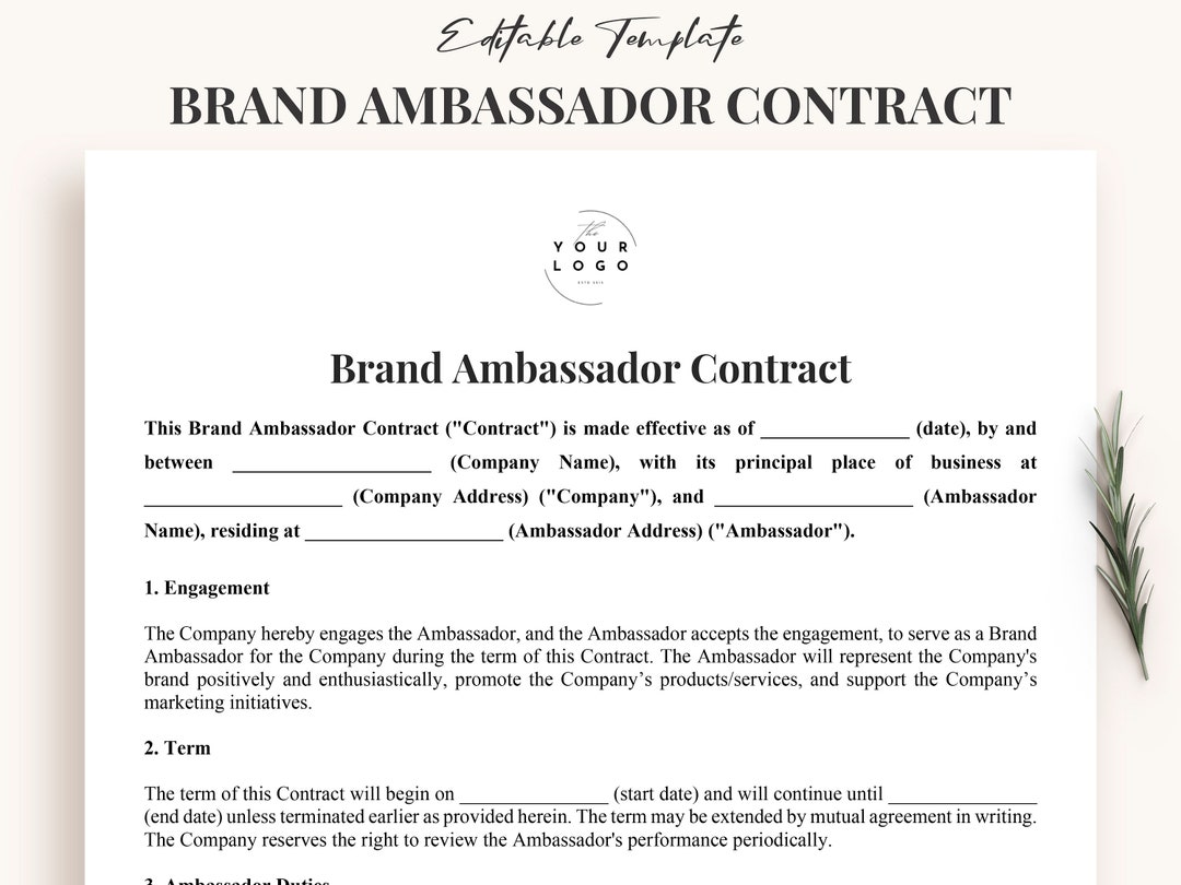 Brand Ambassador Agreement Template | Social Media Influencer Contract ...