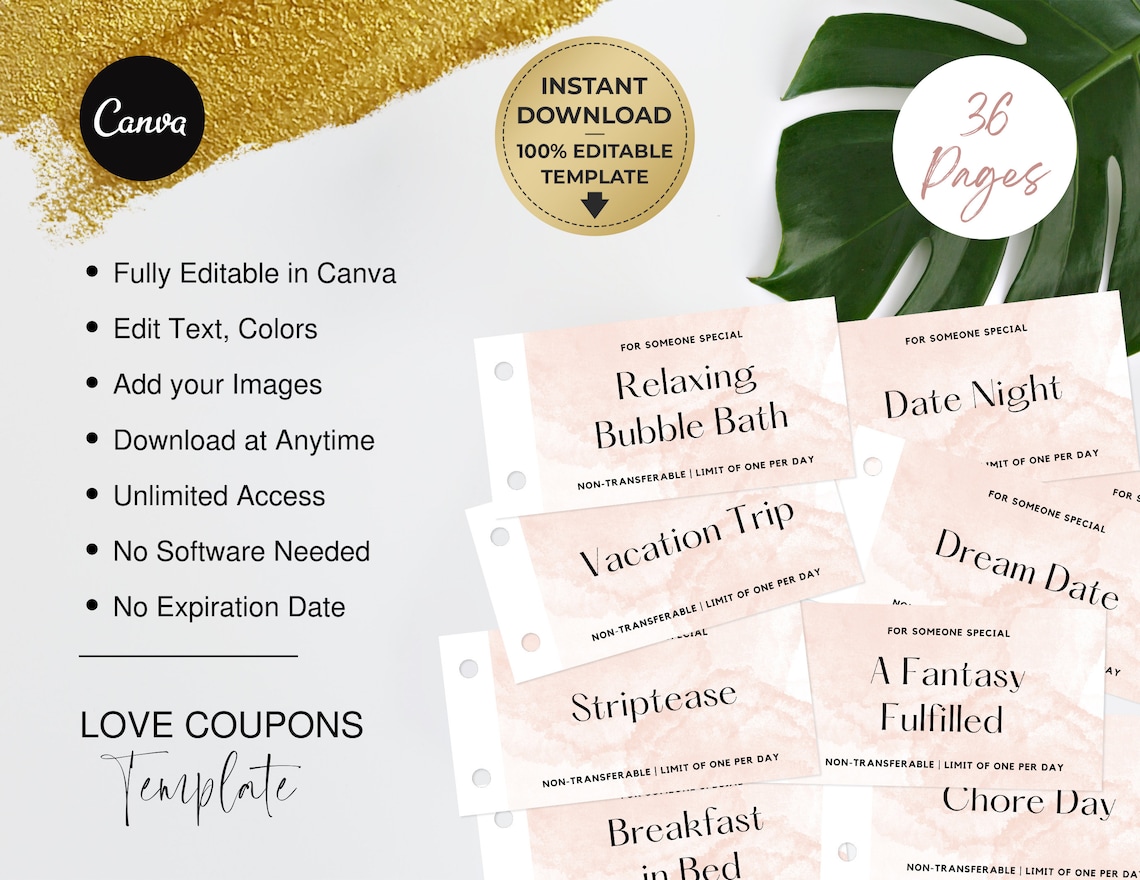 Couple Coupon Book Template Printable Love Coupons for Him & - Etsy