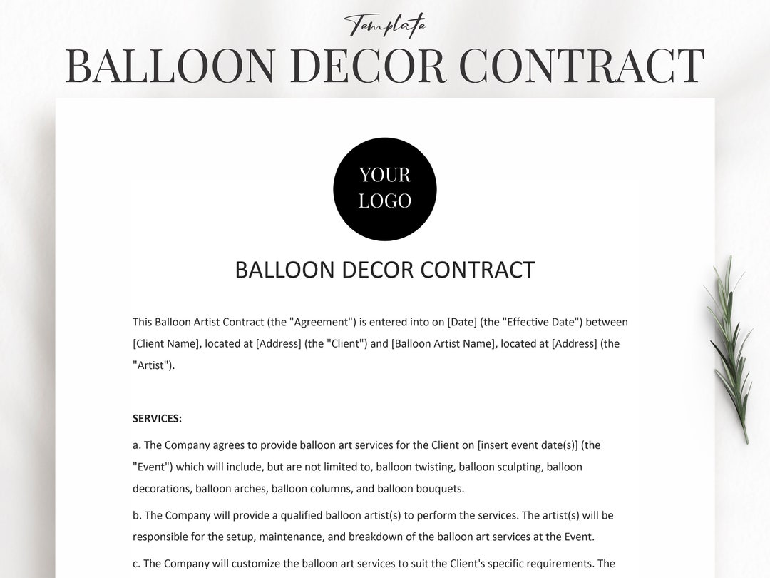 Balloon Artist Contract Template, Balloon Decor Contract, Balloon ...