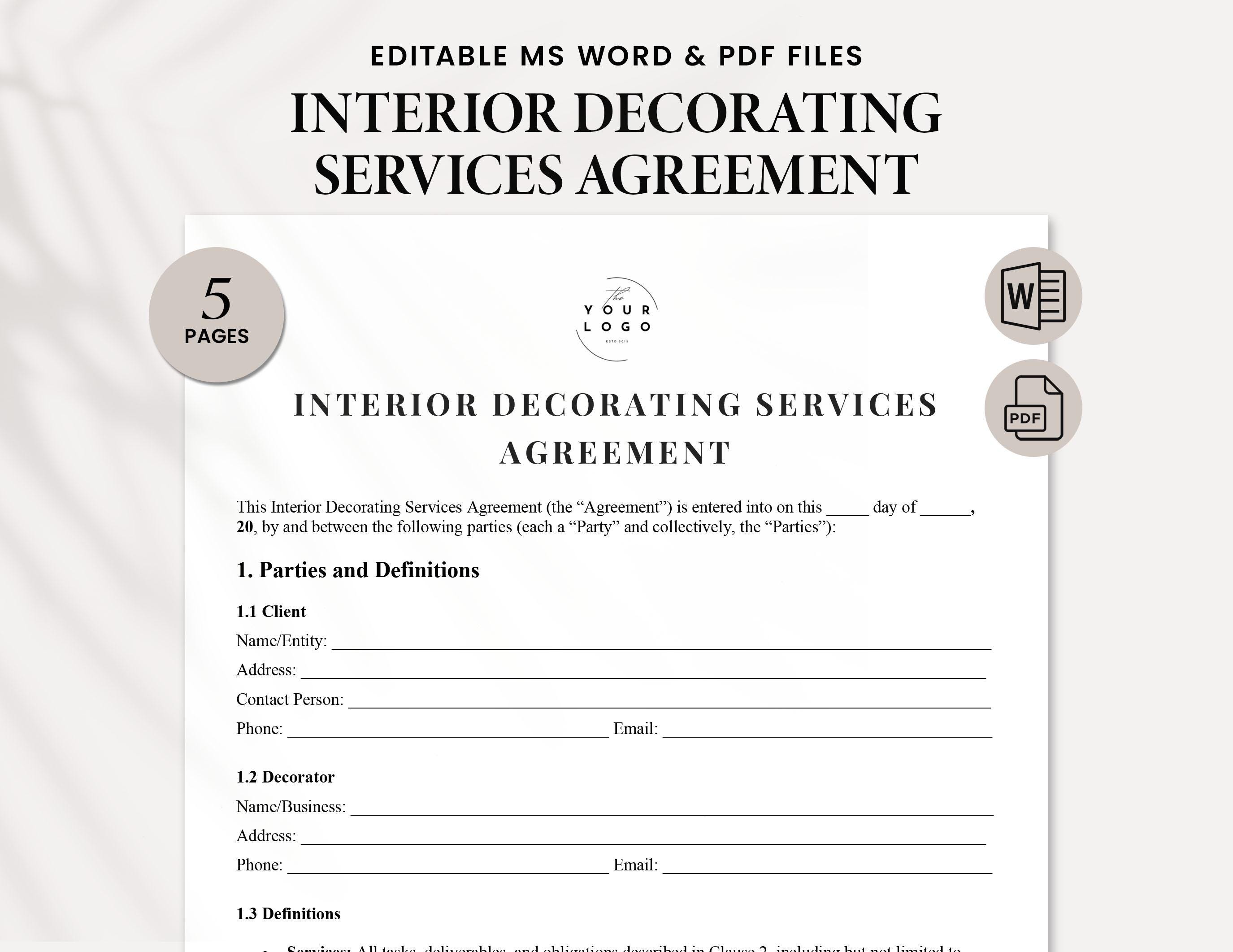 Interior Design Contract Template - Editable Client Agreement for ...