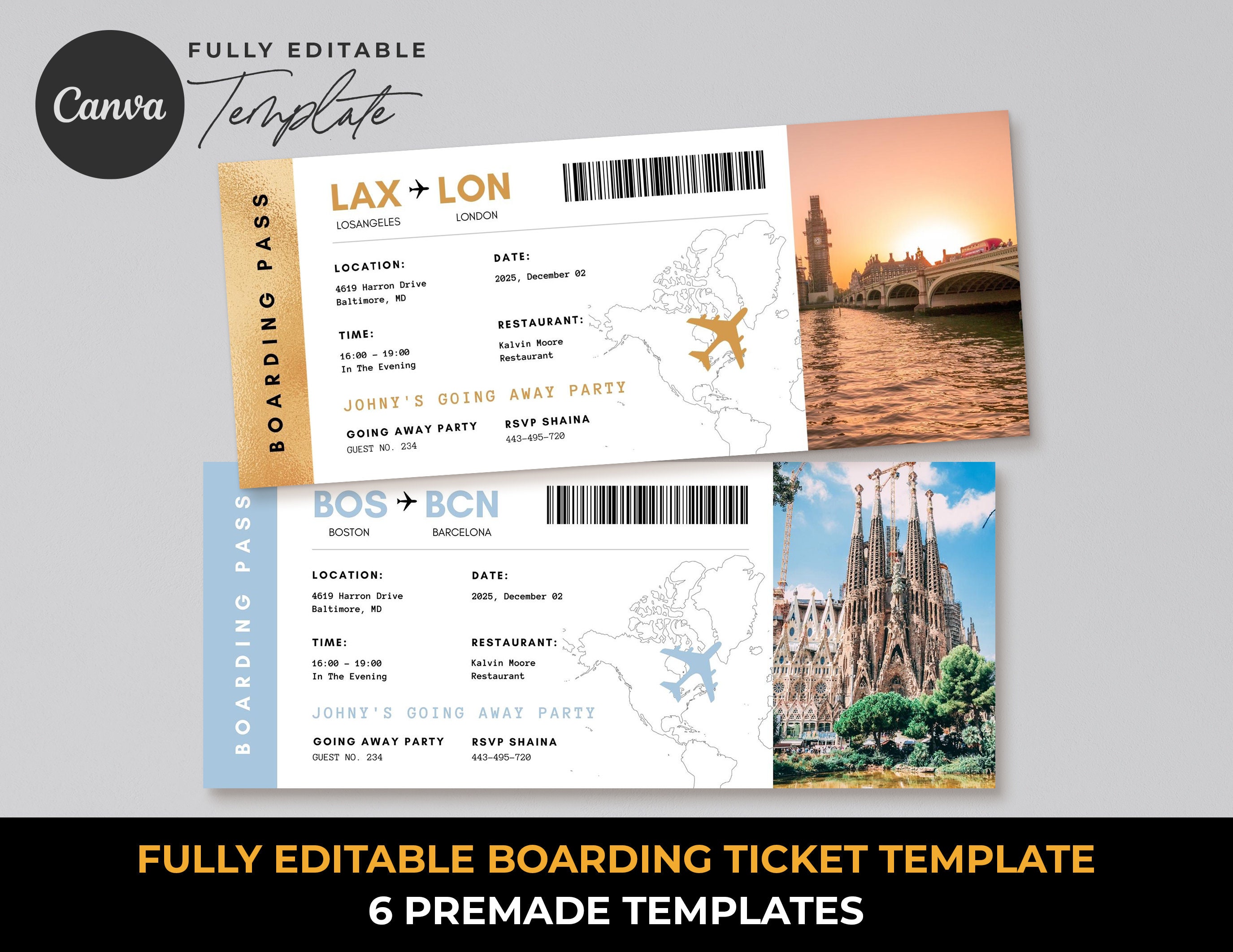 Editable Boarding Pass Template, Printable Airline Ticket, Boarding ...