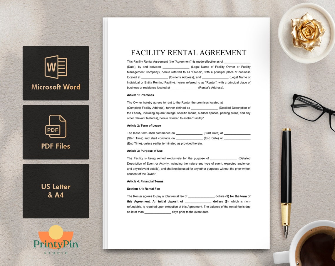Facility Rental Agreement Template Word - Customizable Venue Lease Contract, Instant Download ...