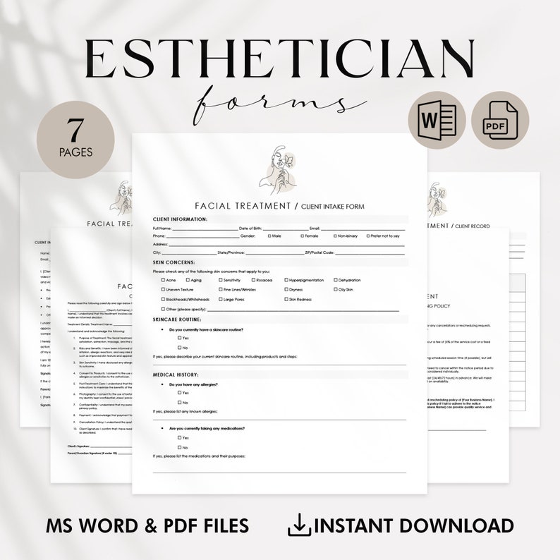 Editable Esthetician Consent Forms - Facial Intake Form - Facial ...