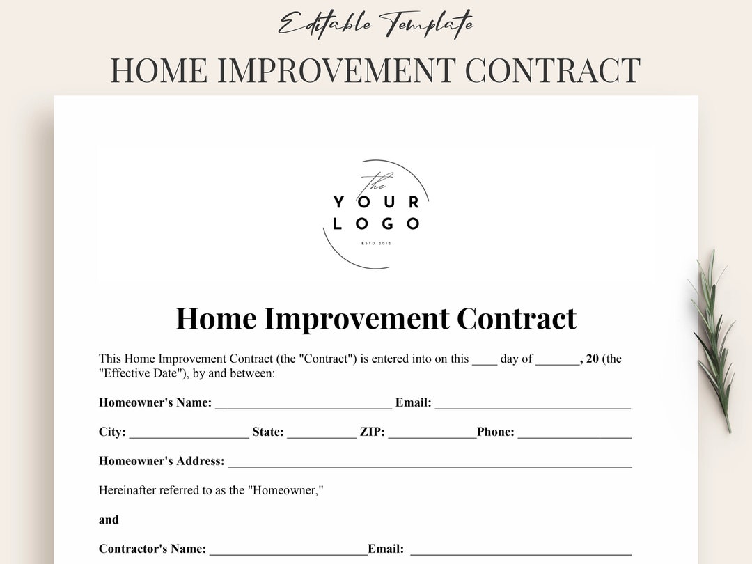 Home Improvement Contract Template Word & PDF - Customizable Home ...