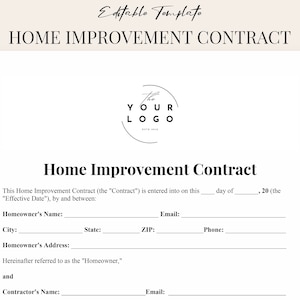 Home Improvement Contract Template Word & PDF - Customizable Home ...