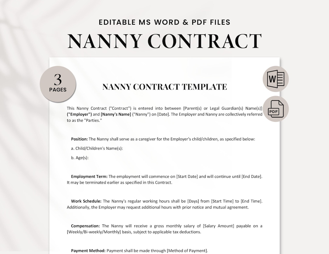 Professional Nanny Contract Template in Word & PDF | Create a Legal ...