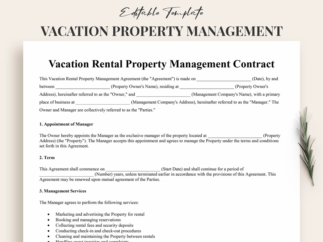 Airbnb Property Manager Contract Template Short Term Rental Property ...