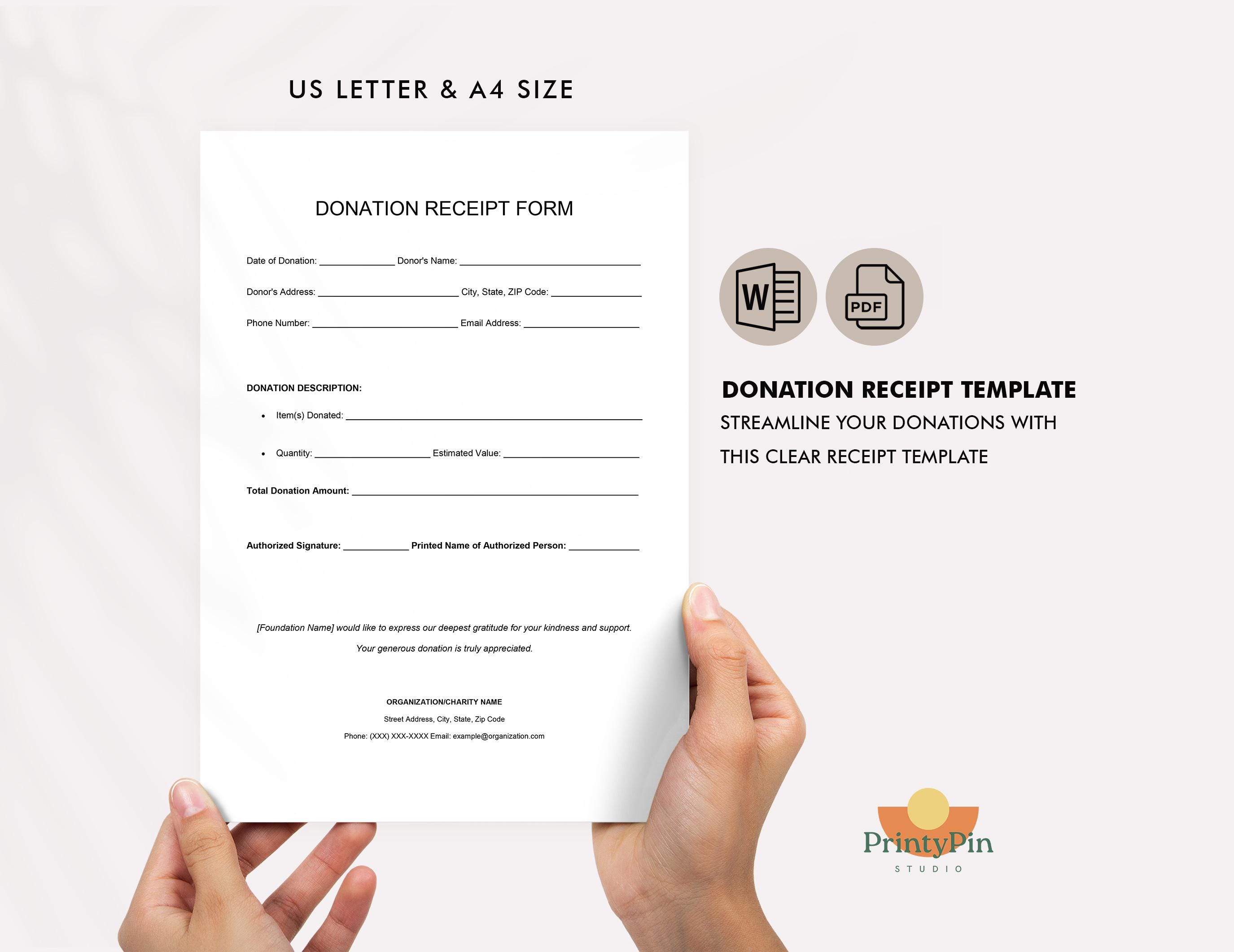 Nonprofit Donation Receipt, Printable Donation Receipt Forms, Charity ...