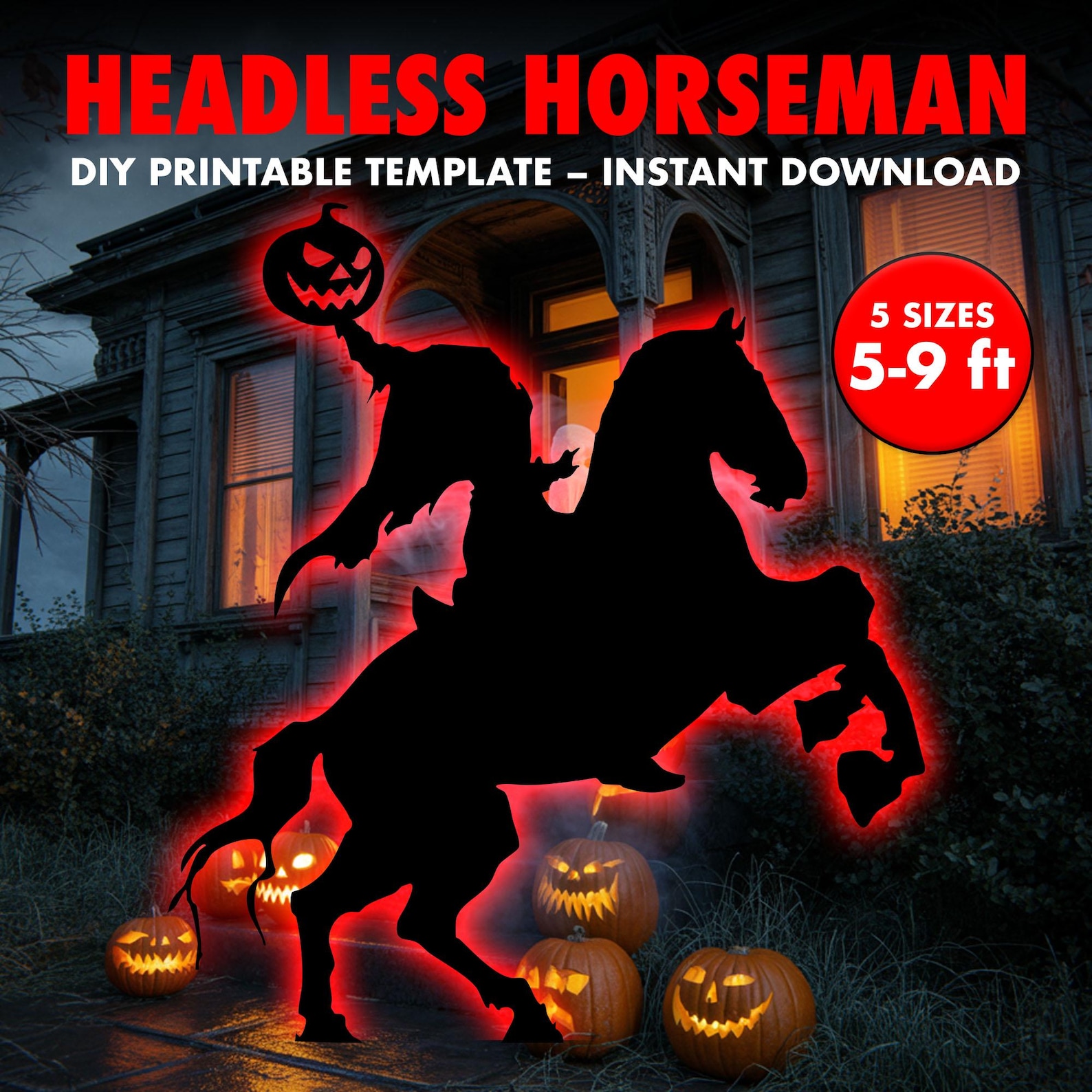 Headless Horseman Halloween Silhouette – DIY Yard Decoration Template ...