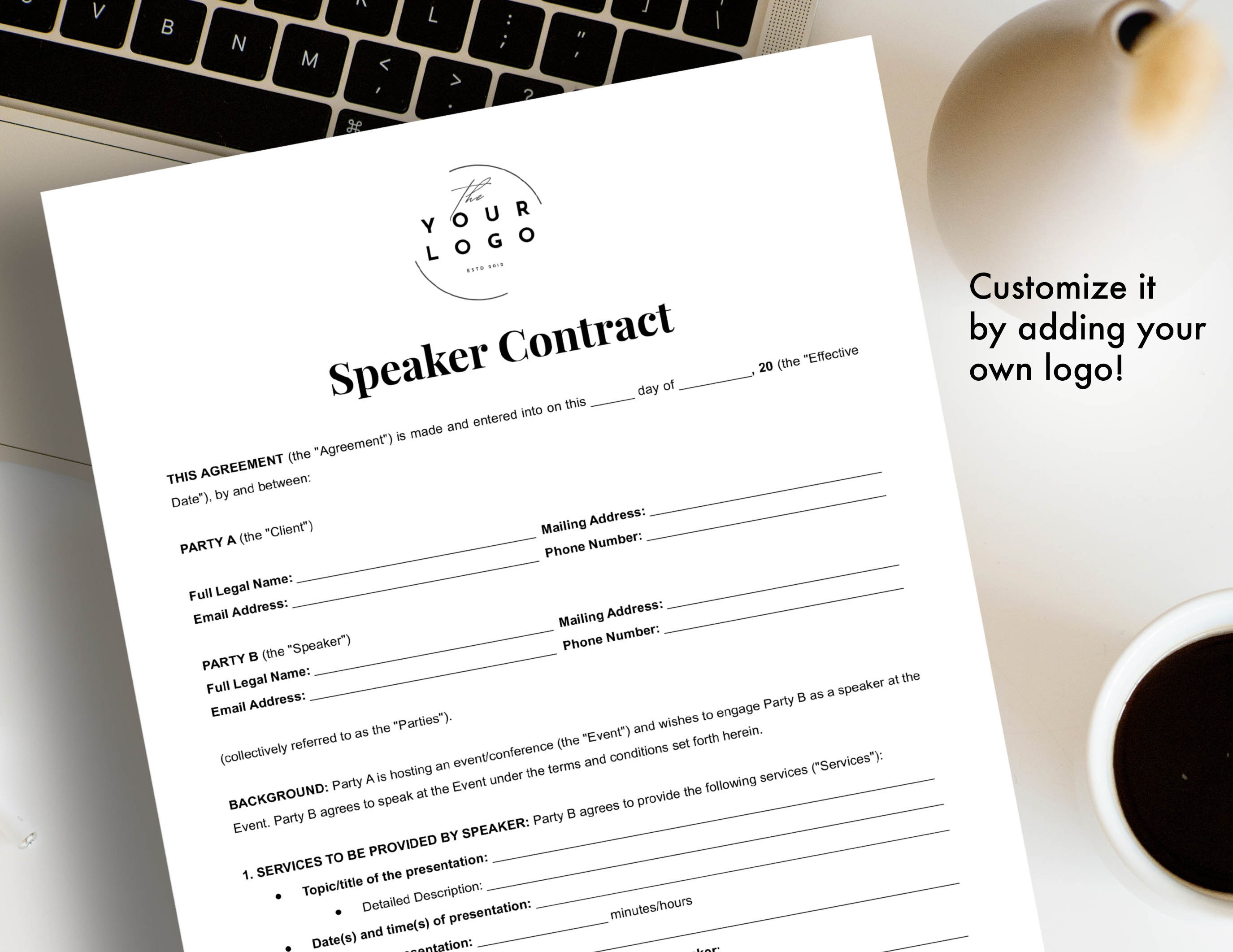 Speaker Contract Template Word & PDF - Editable / Customizable ...