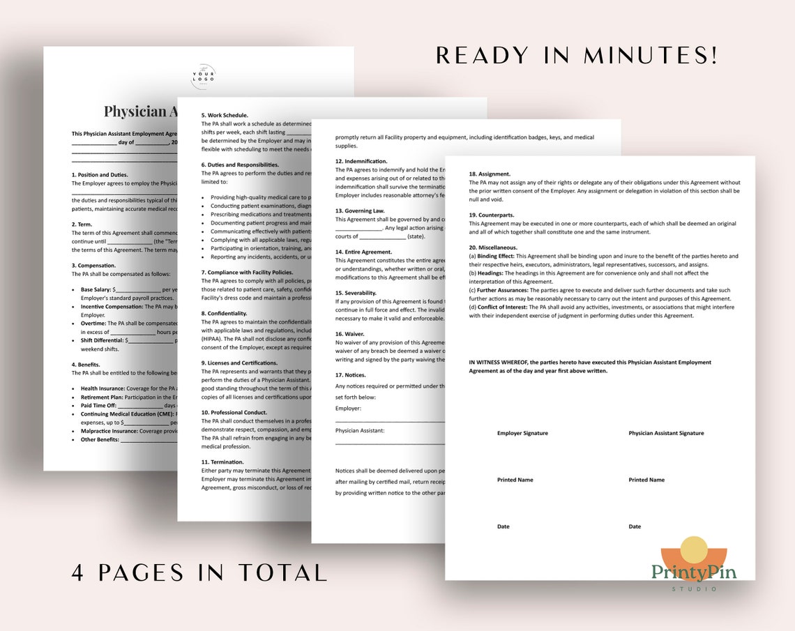 Physician Assistant Employment Agreement | PA Job Contract Template ...