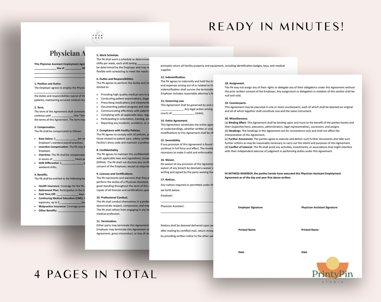 Physician Assistant Employment Agreement | PA Job Contract Template ...