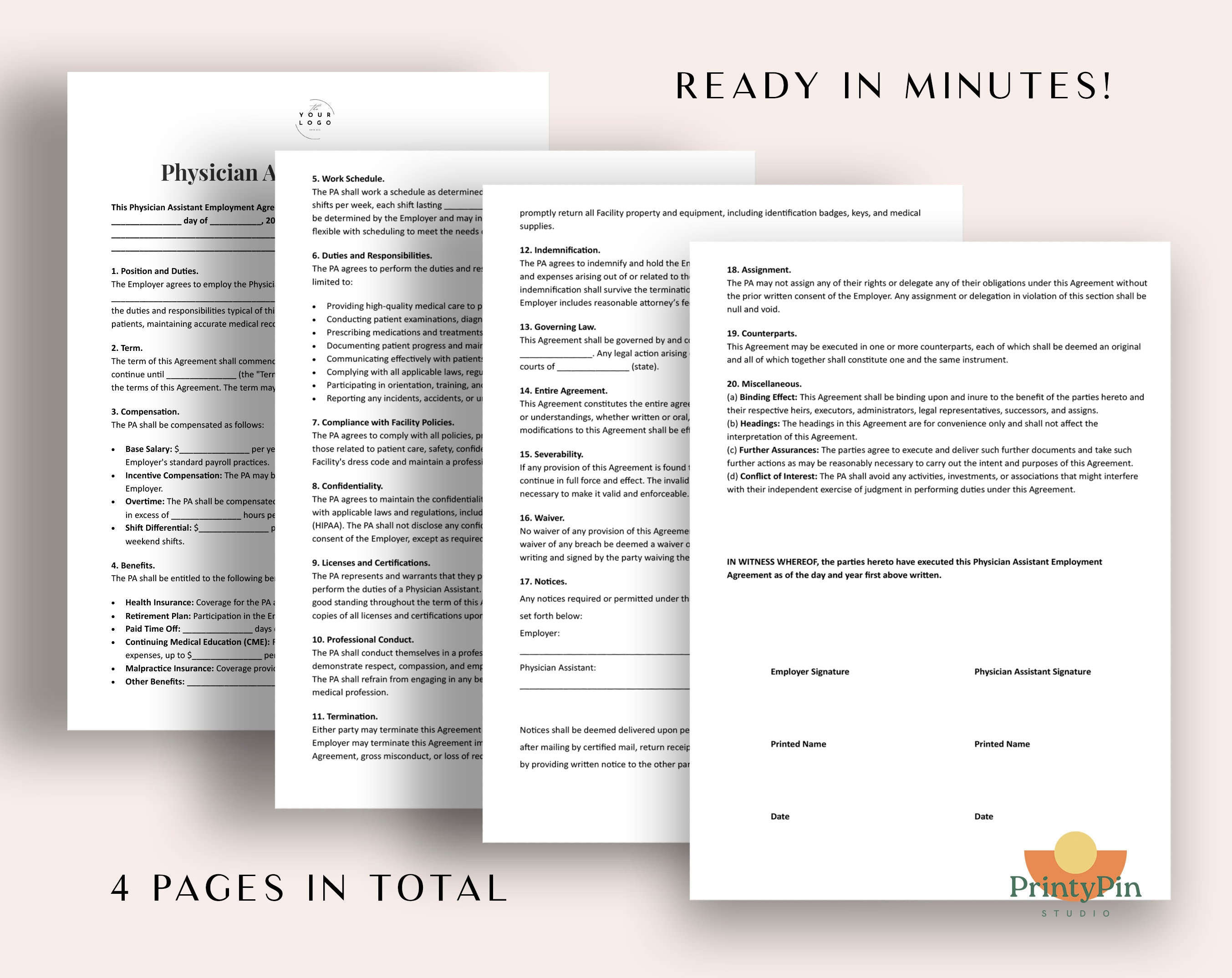 Physician Assistant Employment Agreement | PA Job Contract Template ...