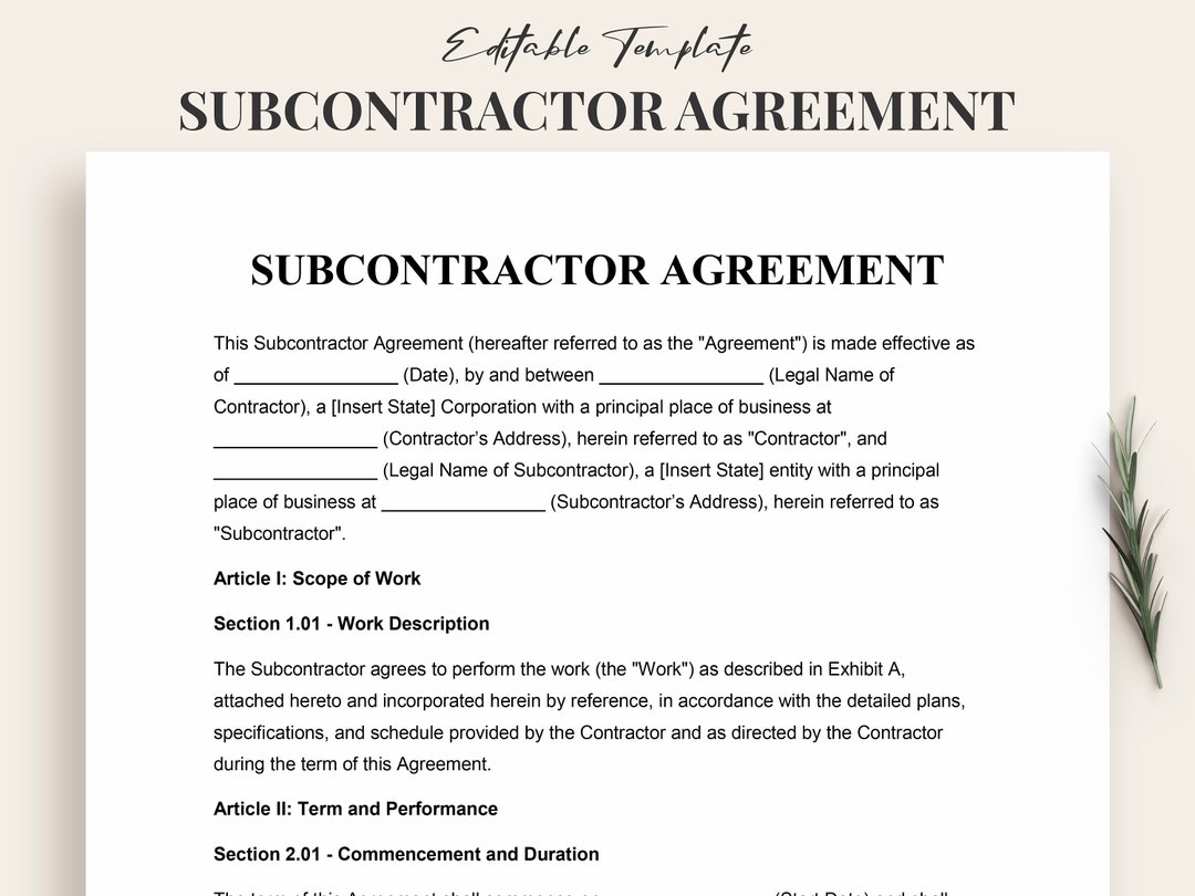 Professional Subcontractor Agreement Template Word & PDF - Editable ...