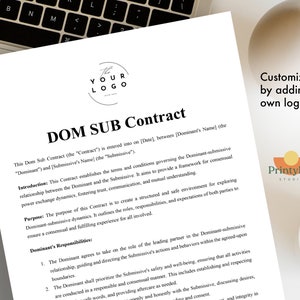 Dom Sub Contact Template Word, Dominatrix Services Agreement, Editable ...