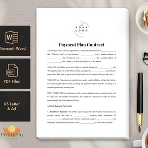 Customizable Payment Plan Contract Template - Easy-to-use Financial ...