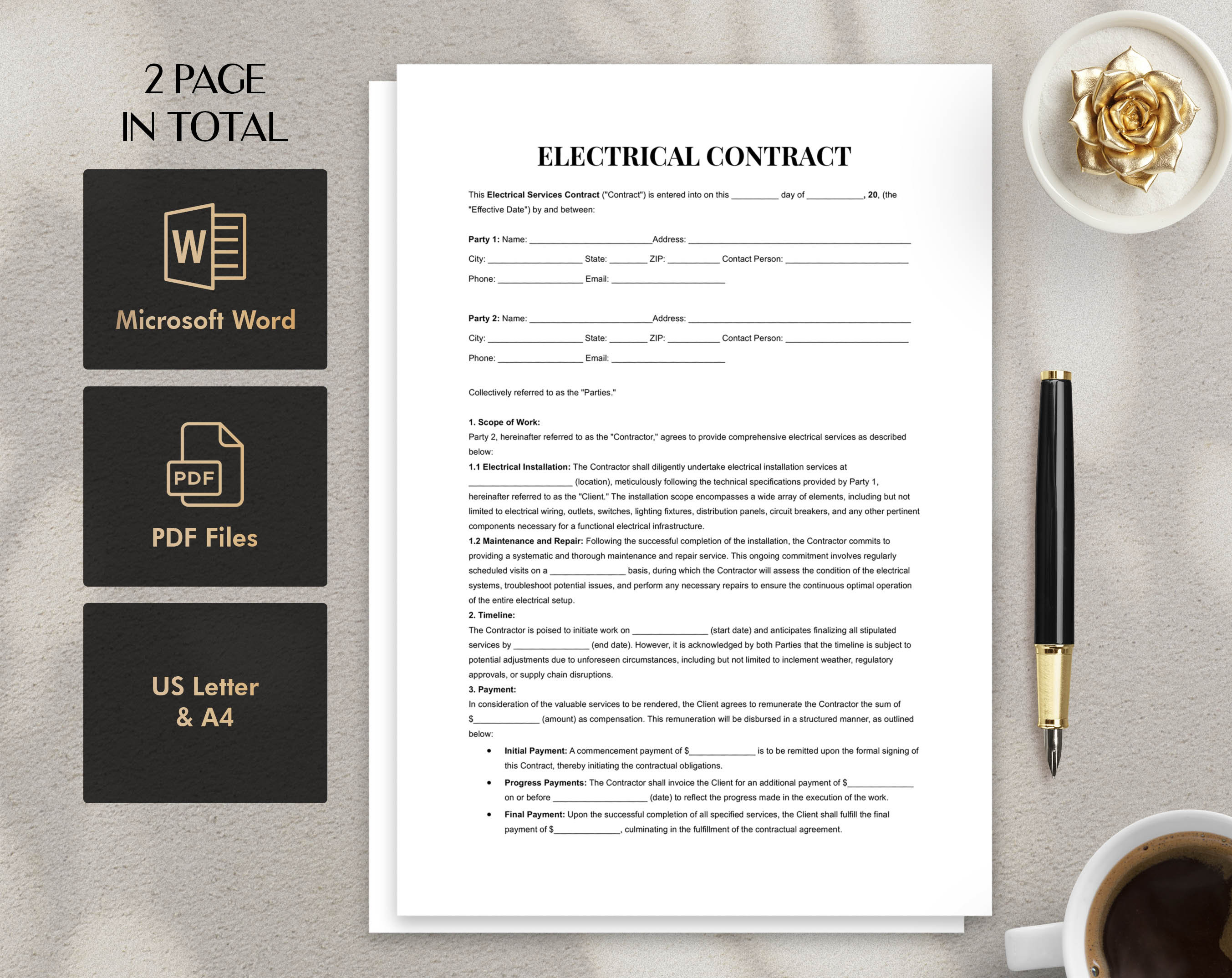 Electrical Contract Template Word - Professional Electrical Services ...