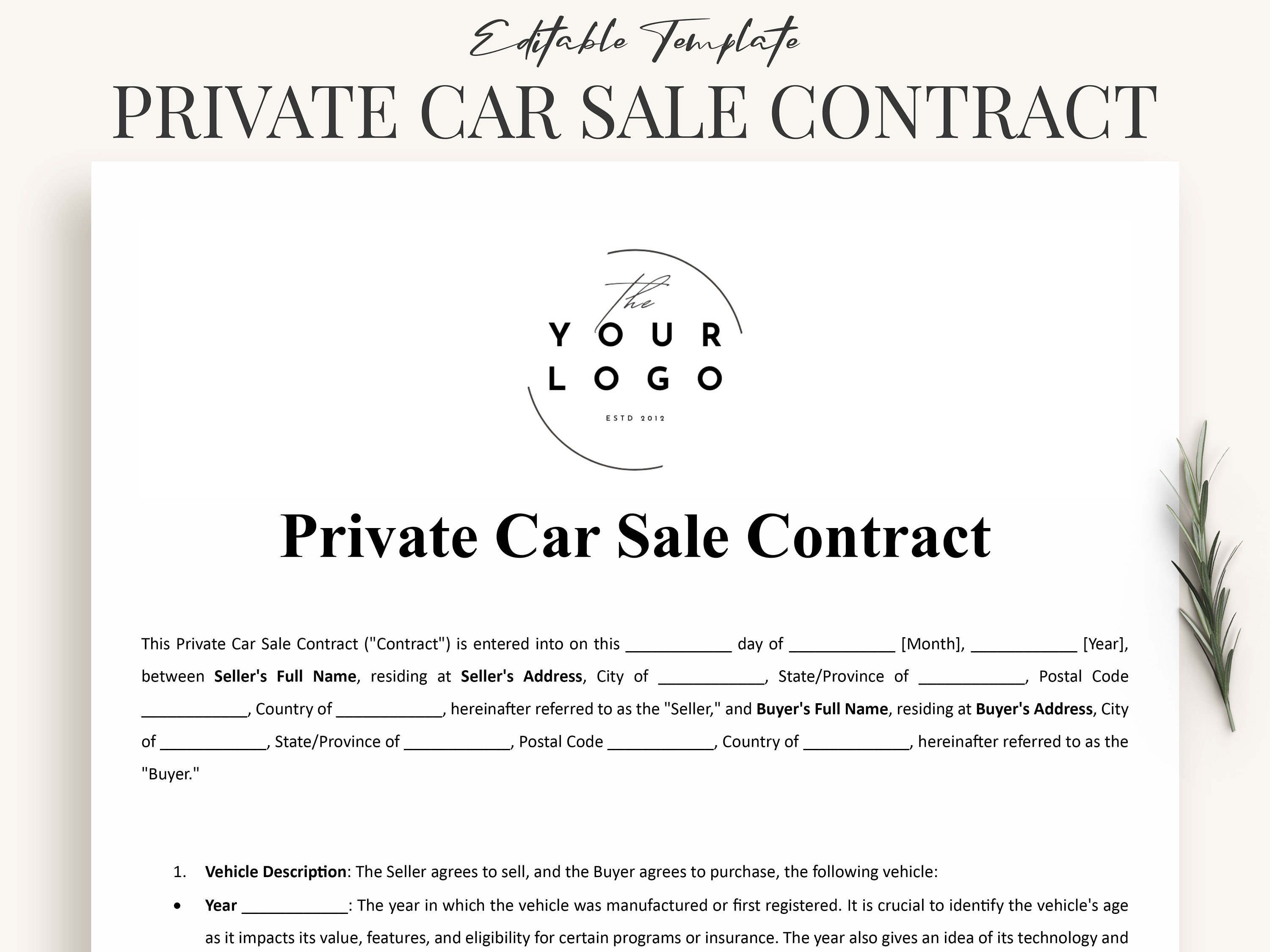Car Note Contract Used Car Contract Template Venngage