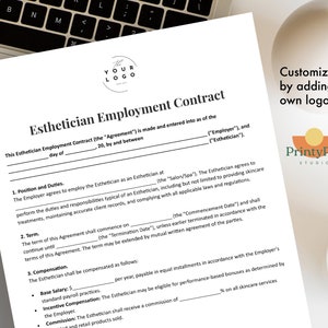 Esthetician Employment Contract Template | Skincare Specialist Agreement | Editable Spa Job Form ...