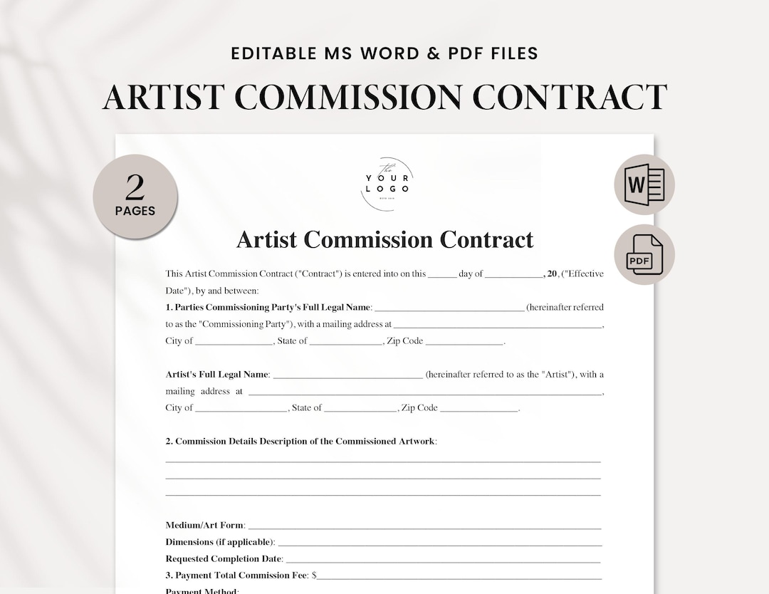 Artist Commission Contract Template Word / PDF - Fully Customizable and ...