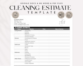 Cleaning Estimate Template, WORD & Google Docs Editable Cleaning ...