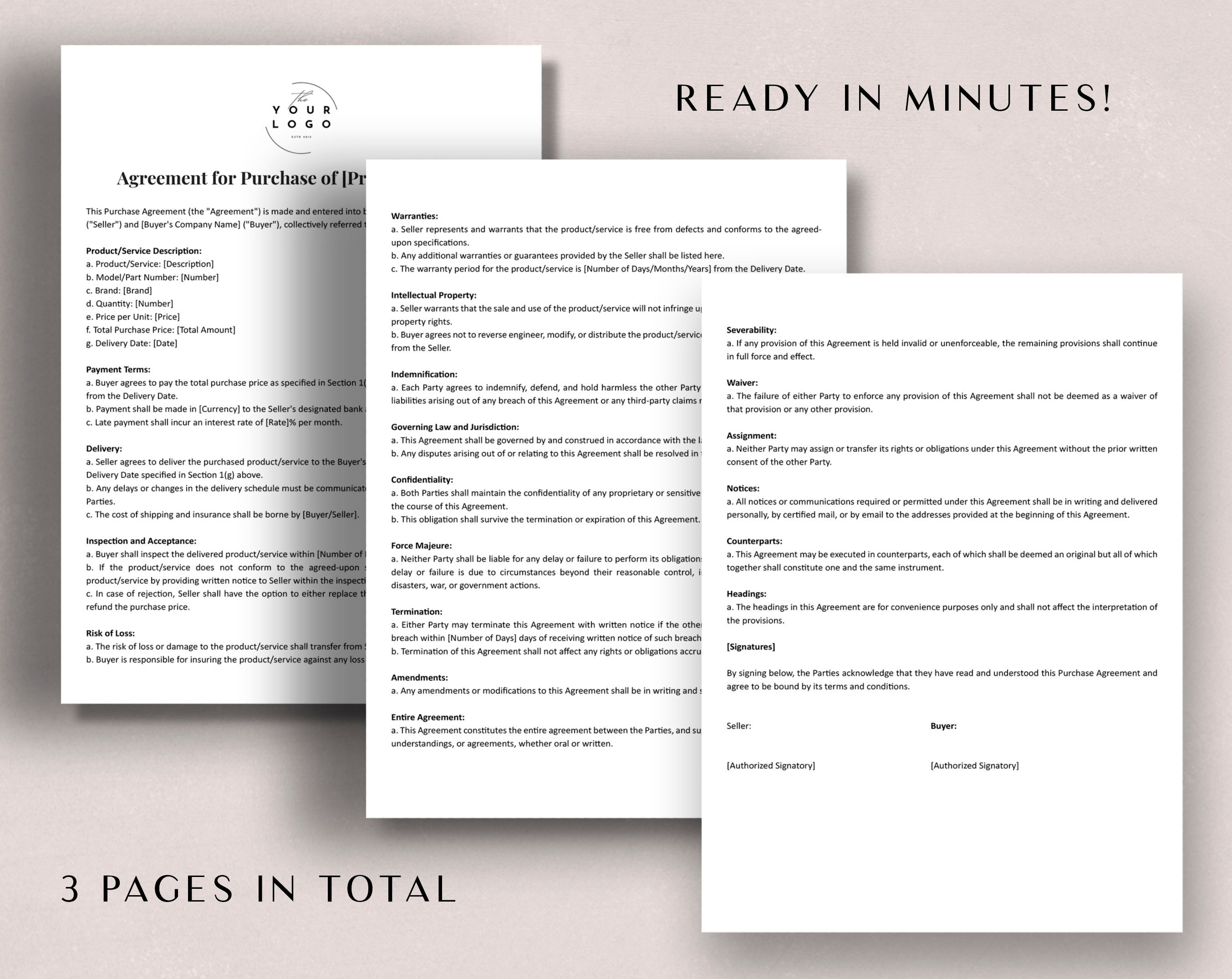 Purchasing Agreement Template Word & PDF - Detailed/ Printable and ...