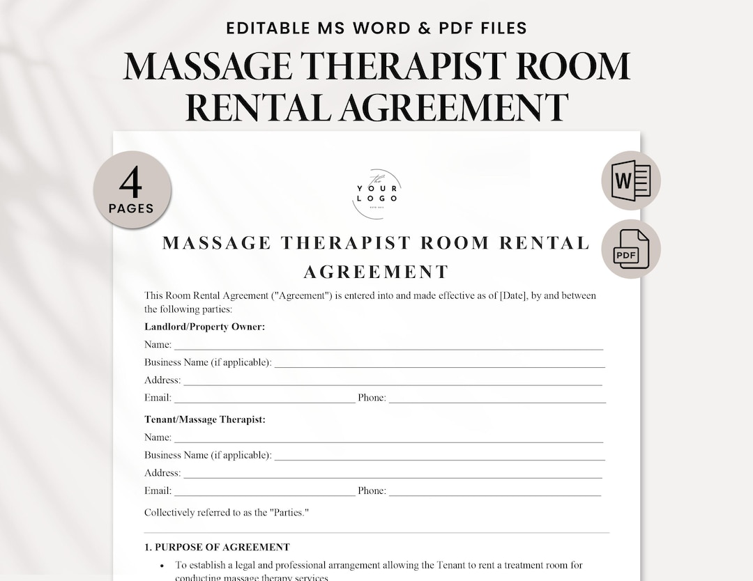 Massage Therapist Room Rental Agreement Template - Editable Lease ...