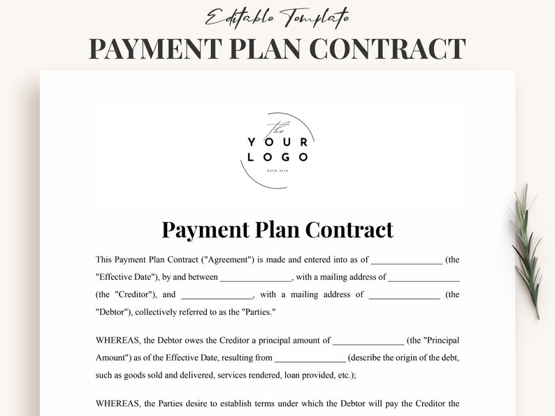 Customizable Payment Plan Contract Template - Easy-to-use Financial ...
