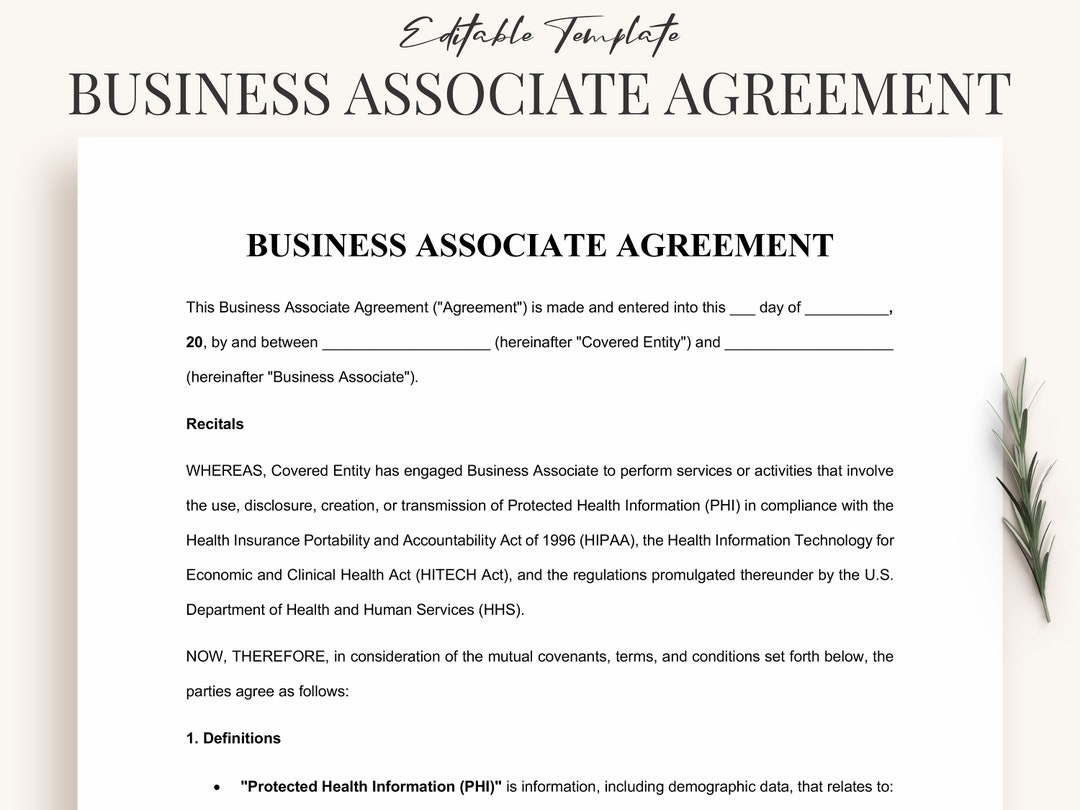 Business Associate Agreement Template - Editable & Customizable ...
