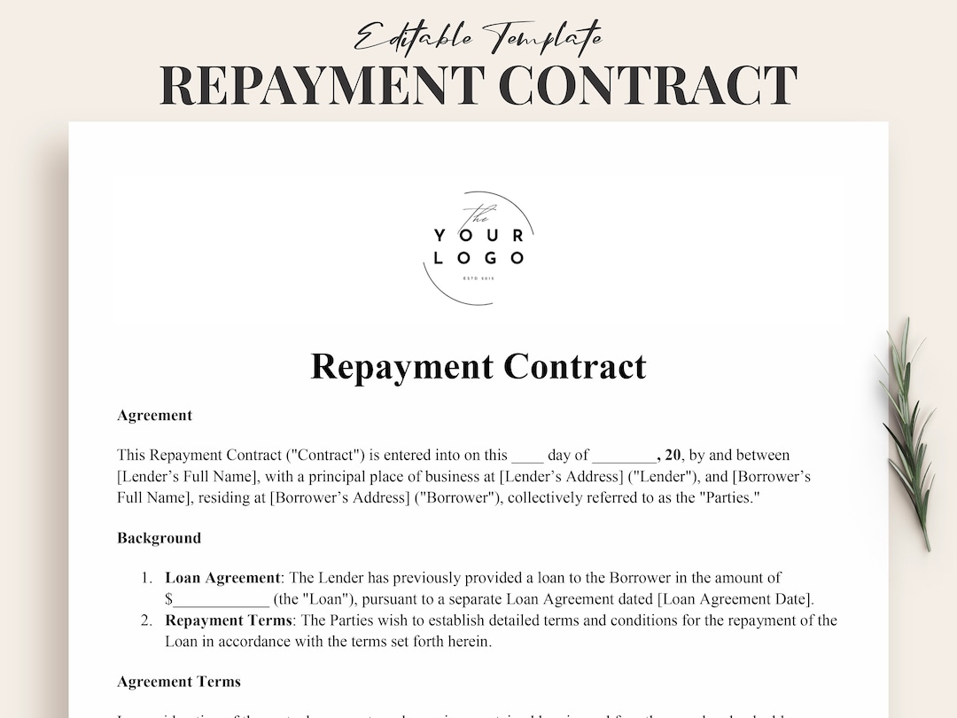Repayment Contract Template - Customizable Agreement for Loans ...