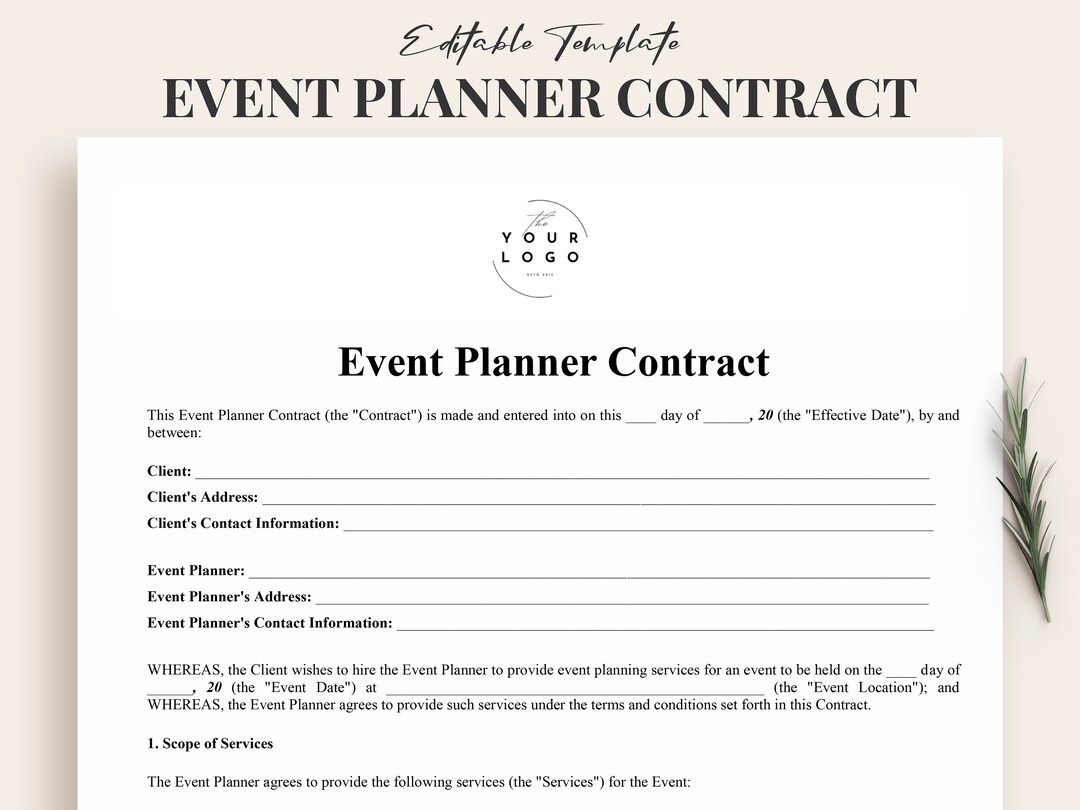 Event Planner Contract Template Editable Event Planning Agreement