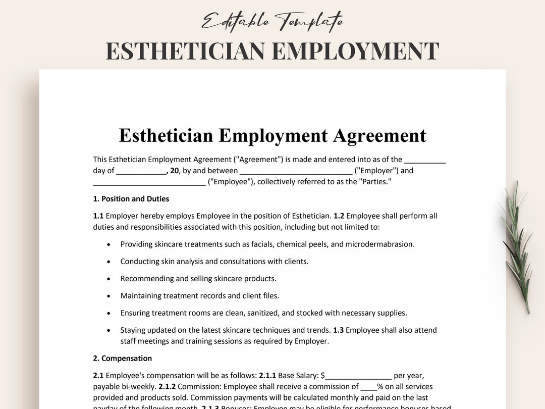 Esthetician Employment Agreement Template | Spa Employee Contract ...